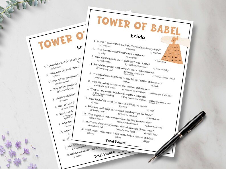 Tower of Babel Trivia Game, Sunday School Bible Games for Kids, Tower ...