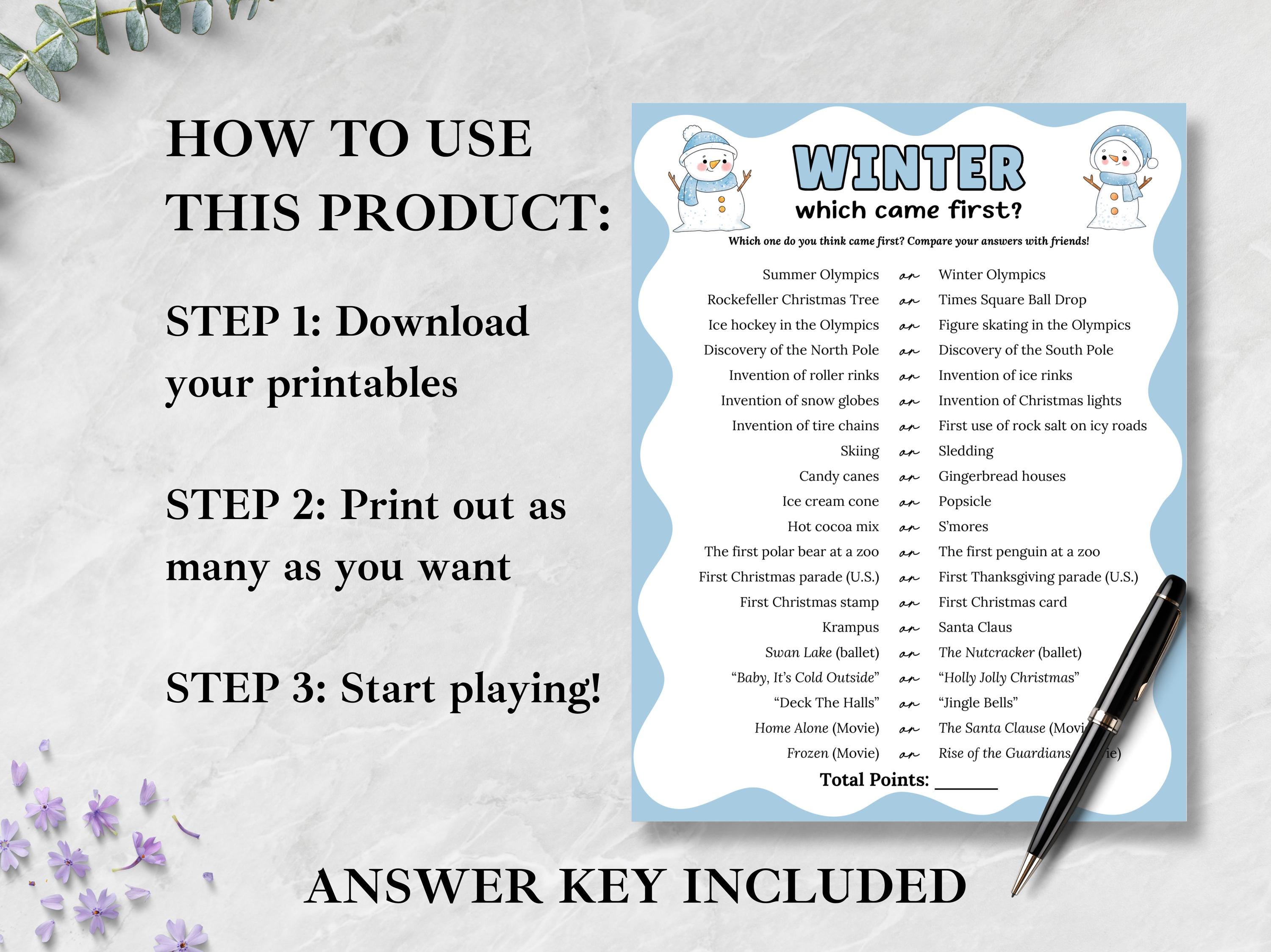 Winter Trivia Game, Which Came First Winter Game, Winter Party Games ...