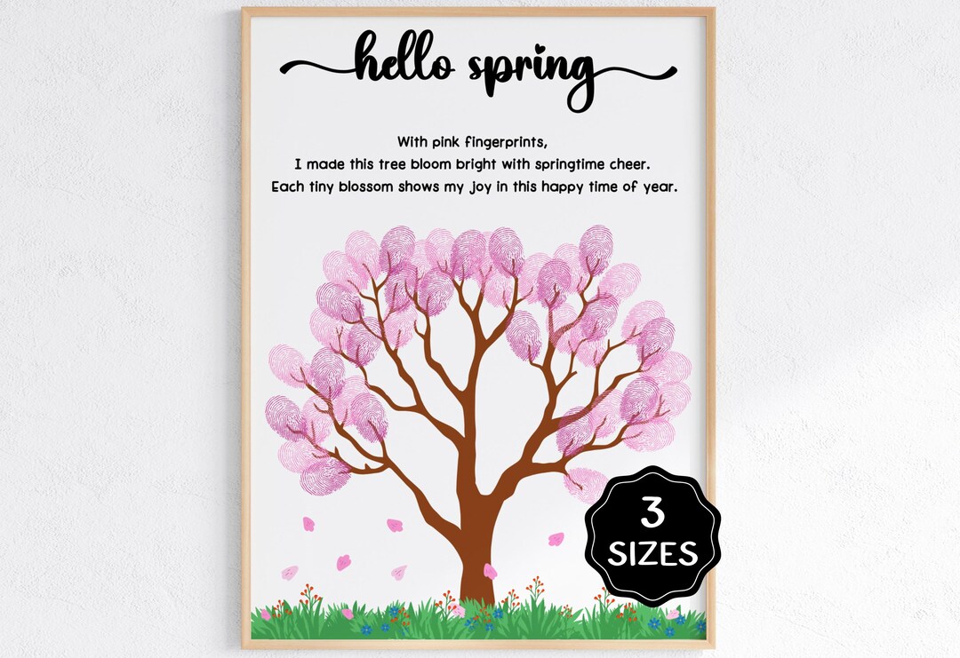 Spring Fingerprint Craft, Cherry Blossom Tree Handprint Art, Spring ...