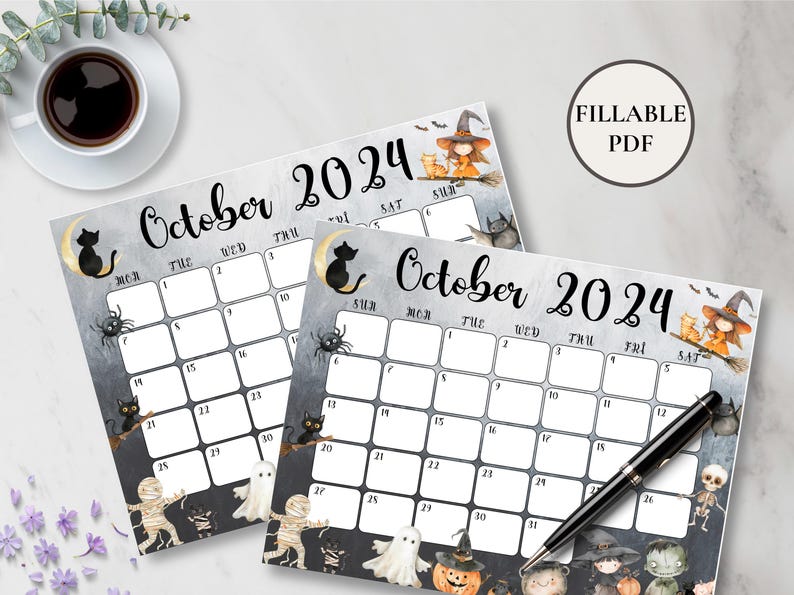 FILLABLE October 2024 Calendar, Printable 2024 Halloween Calendar ...