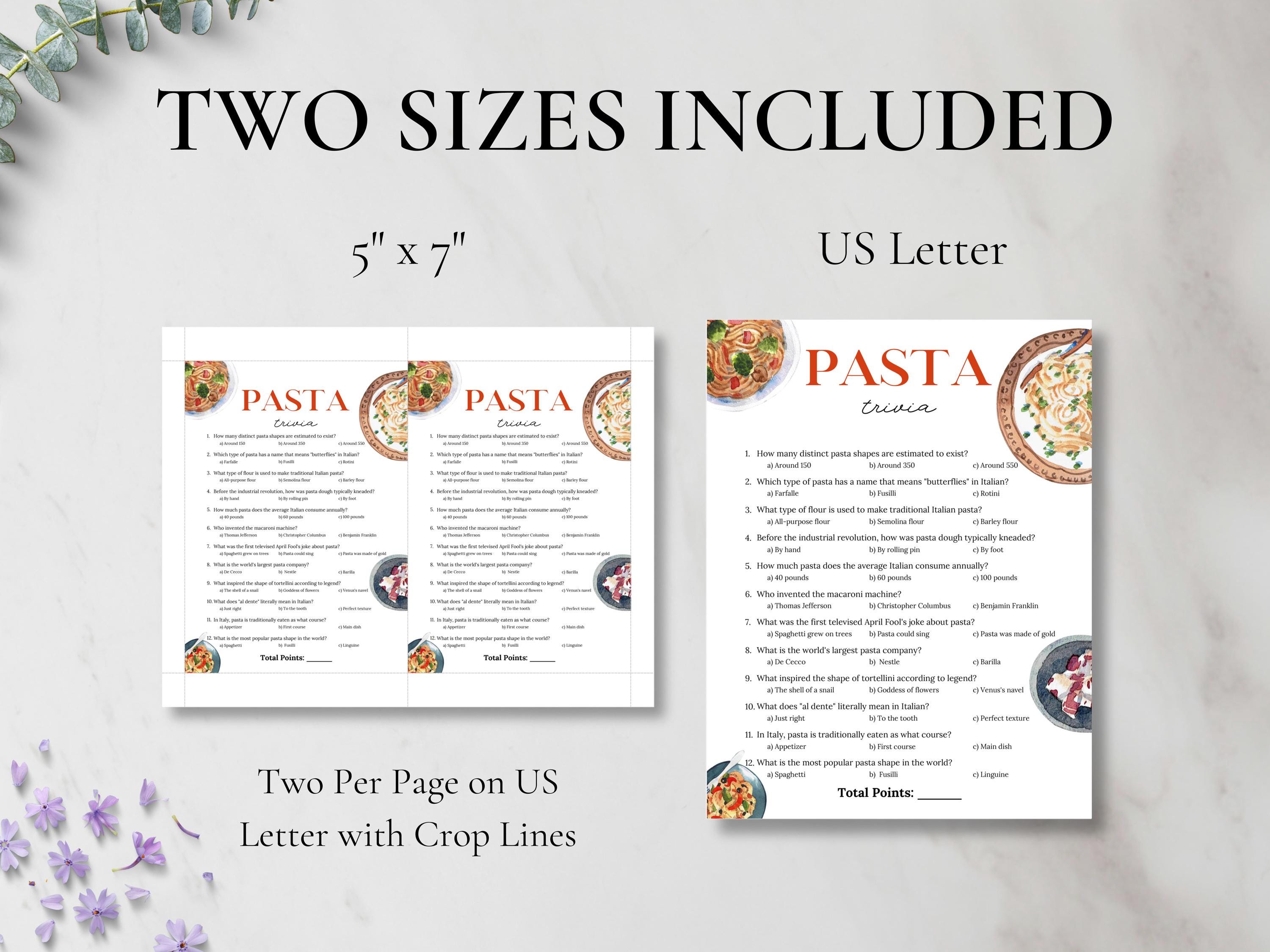 Pasta Trivia, Italian Food Trivia, Pasta Games for Kids & Adults, Pasta ...