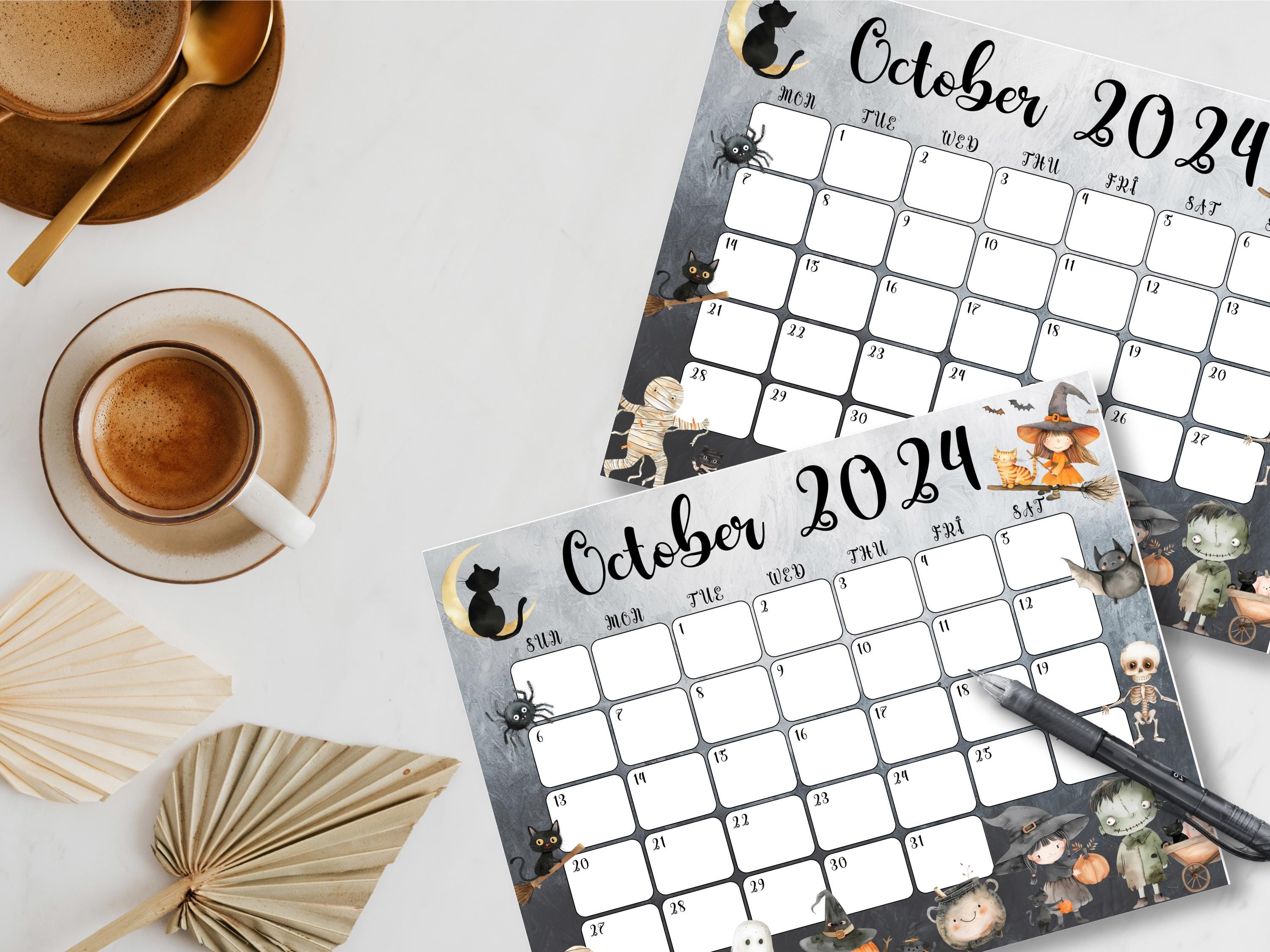 FILLABLE October 2024 Calendar, Printable 2024 Halloween Calendar ...
