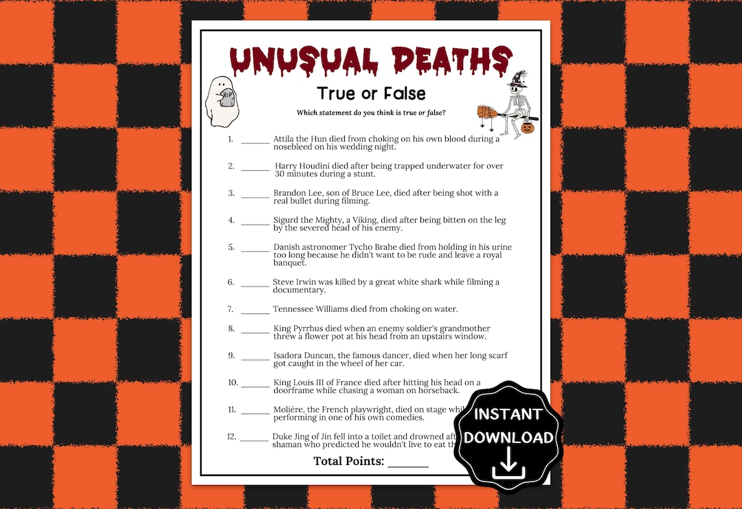 Halloween Trivia Game, Unusual Deaths Trivia, Funny Historical Death ...