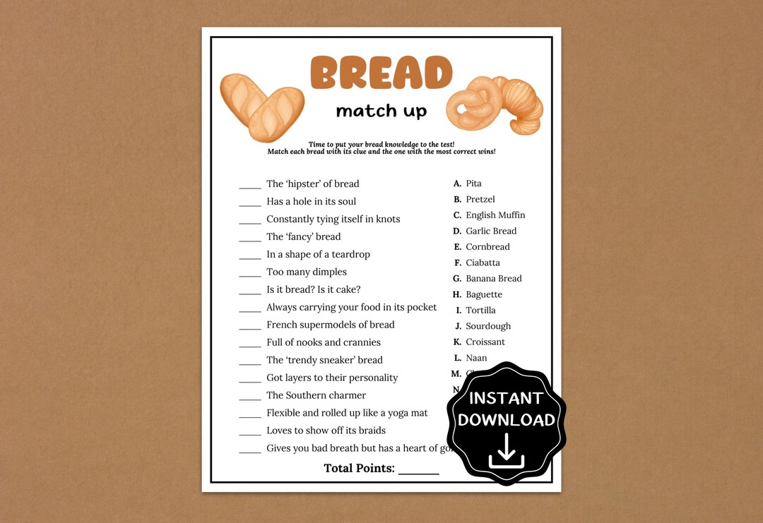 Bread Match up Game, Bread Themed Party Games, Baking Party Games for ...