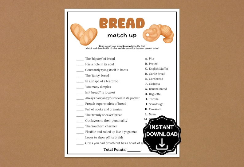 Bread Match up Game, Bread Themed Party Games, Baking Party Games for ...