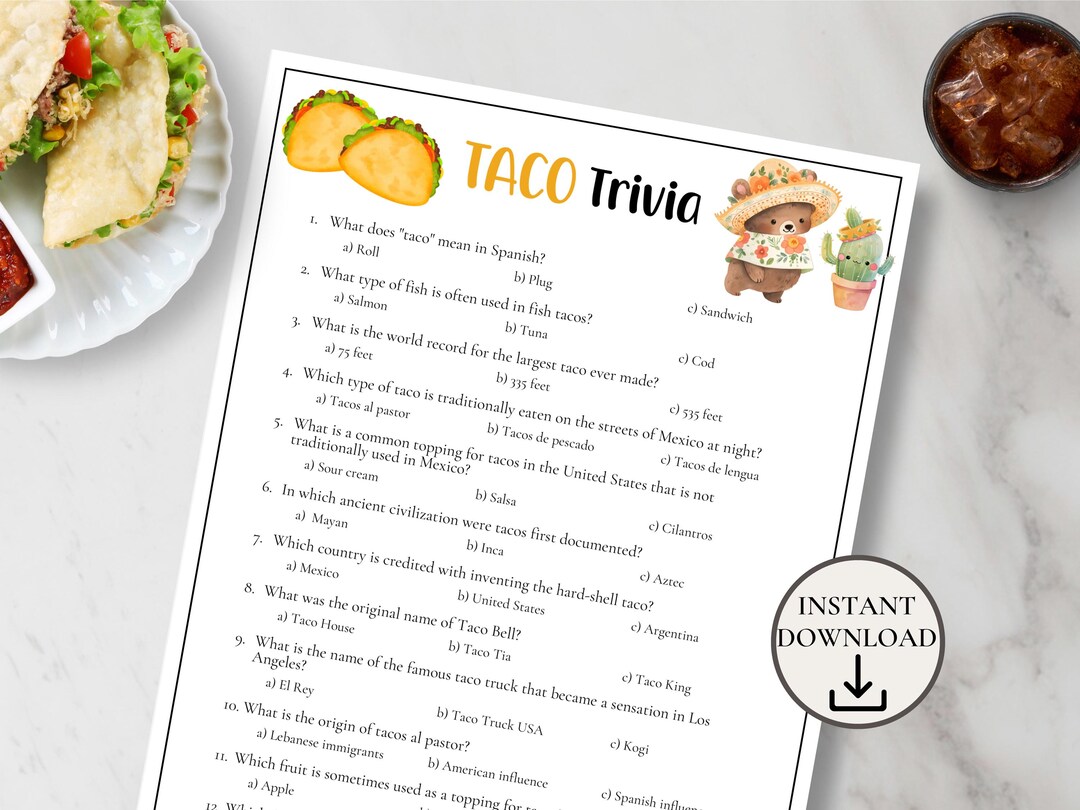 Taco Trivia Game, Fiesta Taco Party Game for Kids & Adults, Taco ...