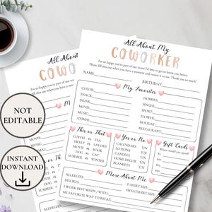 All About My Coworker Printable, Get to Know Your New Employee ...