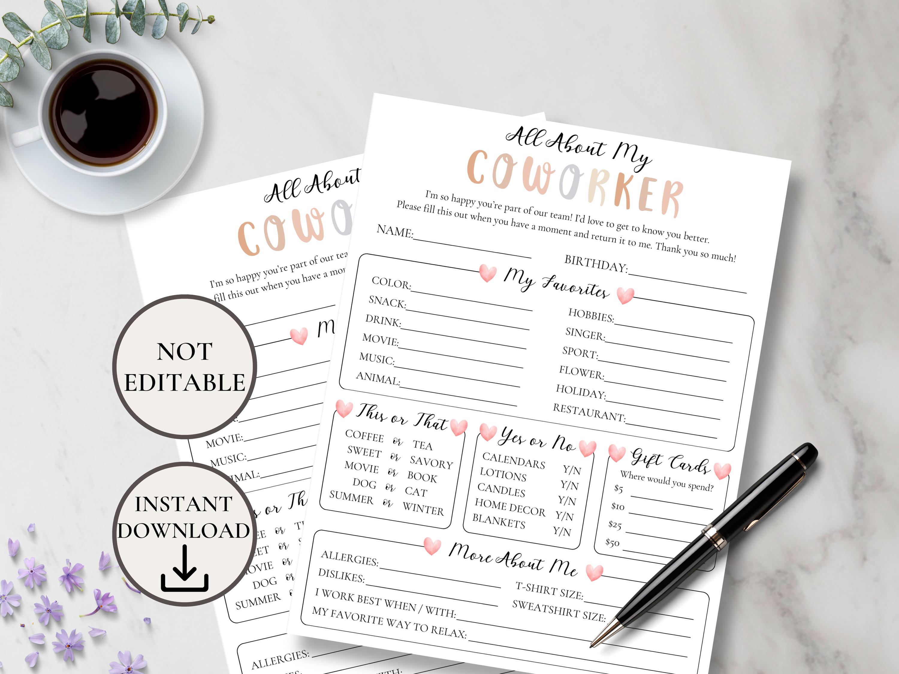 All About My Coworker Printable, Get to Know Your New Employee ...