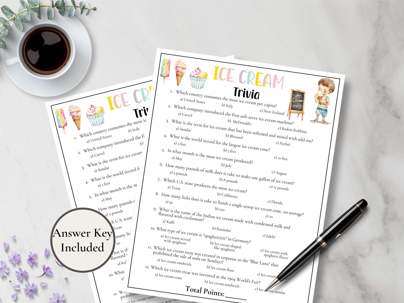 Ice Cream Trivia Game, Ice Cream Birthday Party Game, Ice Cream ...