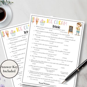 Ice Cream Trivia Game, Ice Cream Birthday Party Game, Ice Cream ...