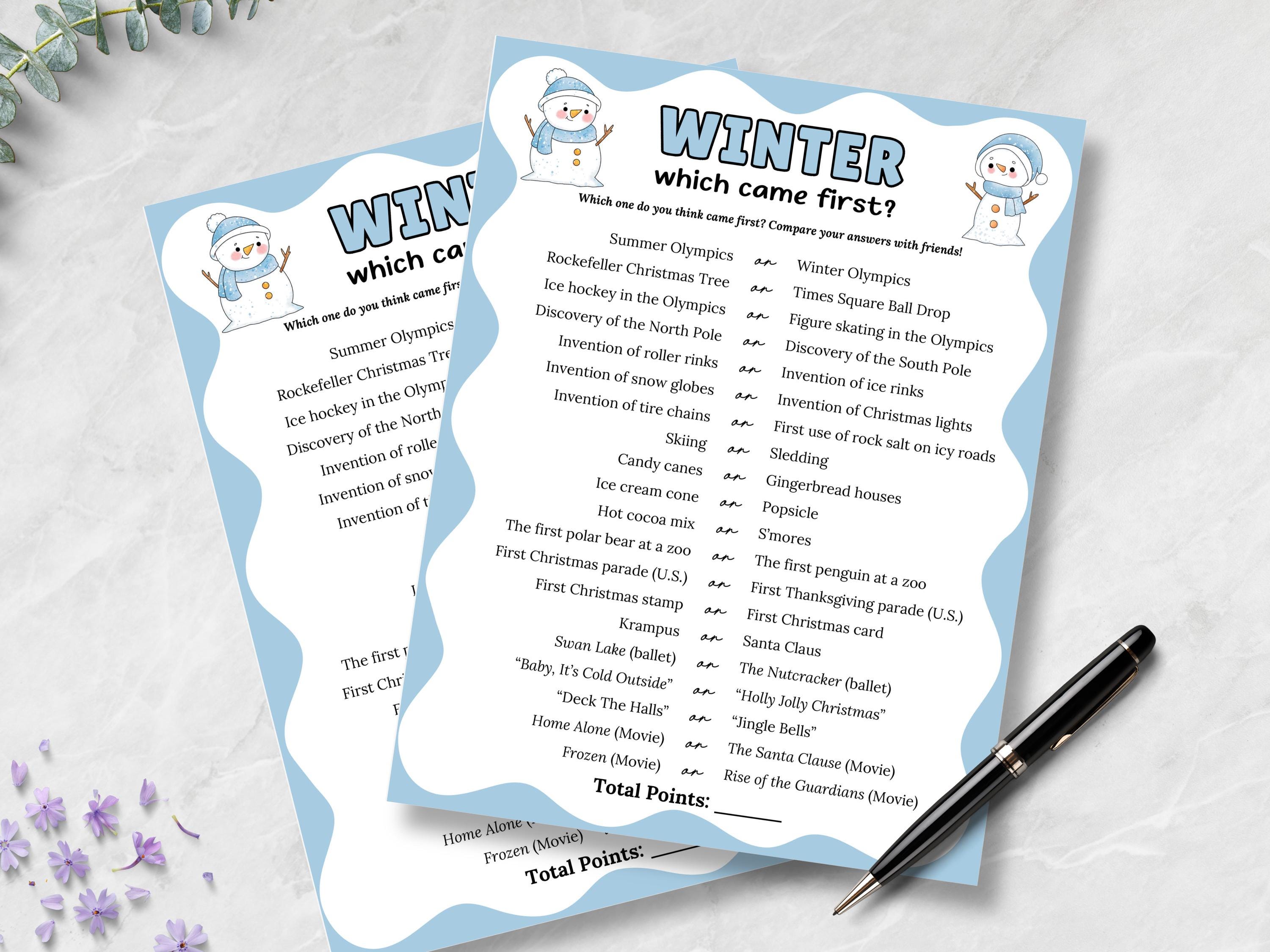 Winter Trivia Game, Which Came First Winter Game, Winter Party Games ...
