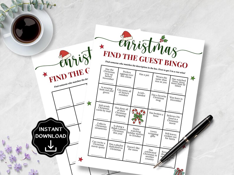 Christmas Find the Guest Bingo Game, Christmas Icebreaker Game, Find ...