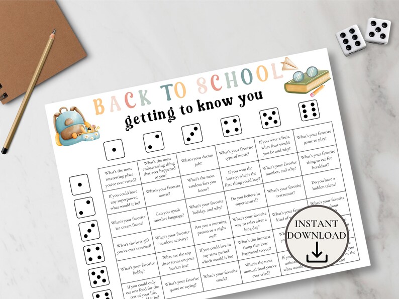 Back to School Dice Breaker, Back to School Game, Get to Know You Dice ...