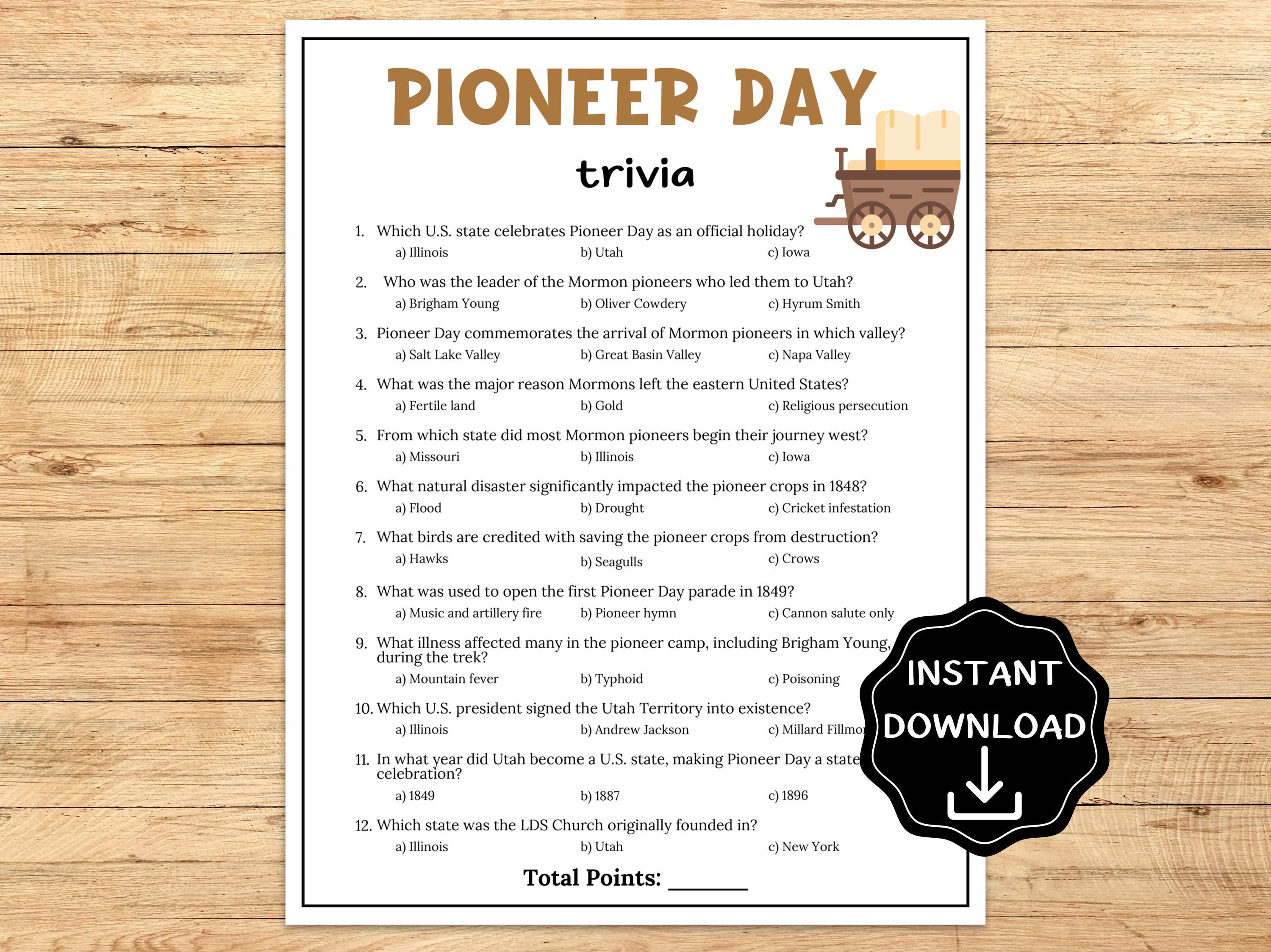 Pioneer Day Trivia Game, Pioneer Day Game for Kids & Adults, Mormon ...