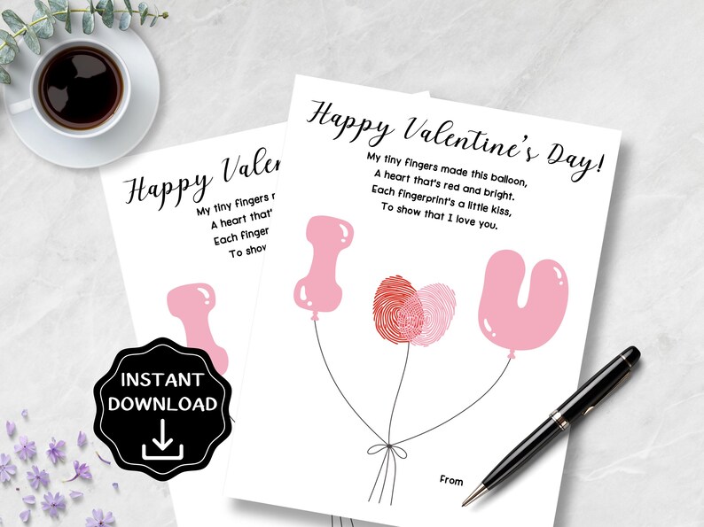 Valentines Fingerprint Craft, Valentine's Day Handprint Art, I Love You ...