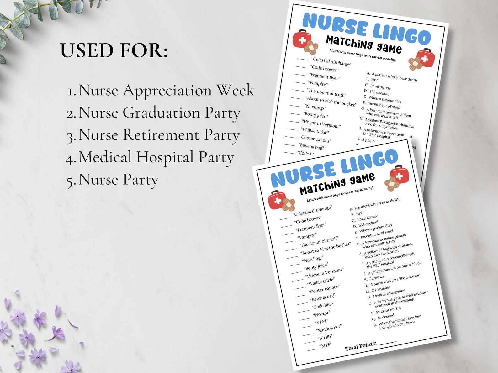 Nurse Party Game, Nurse Slang Matching Game, Nurse Appreciation Week ...