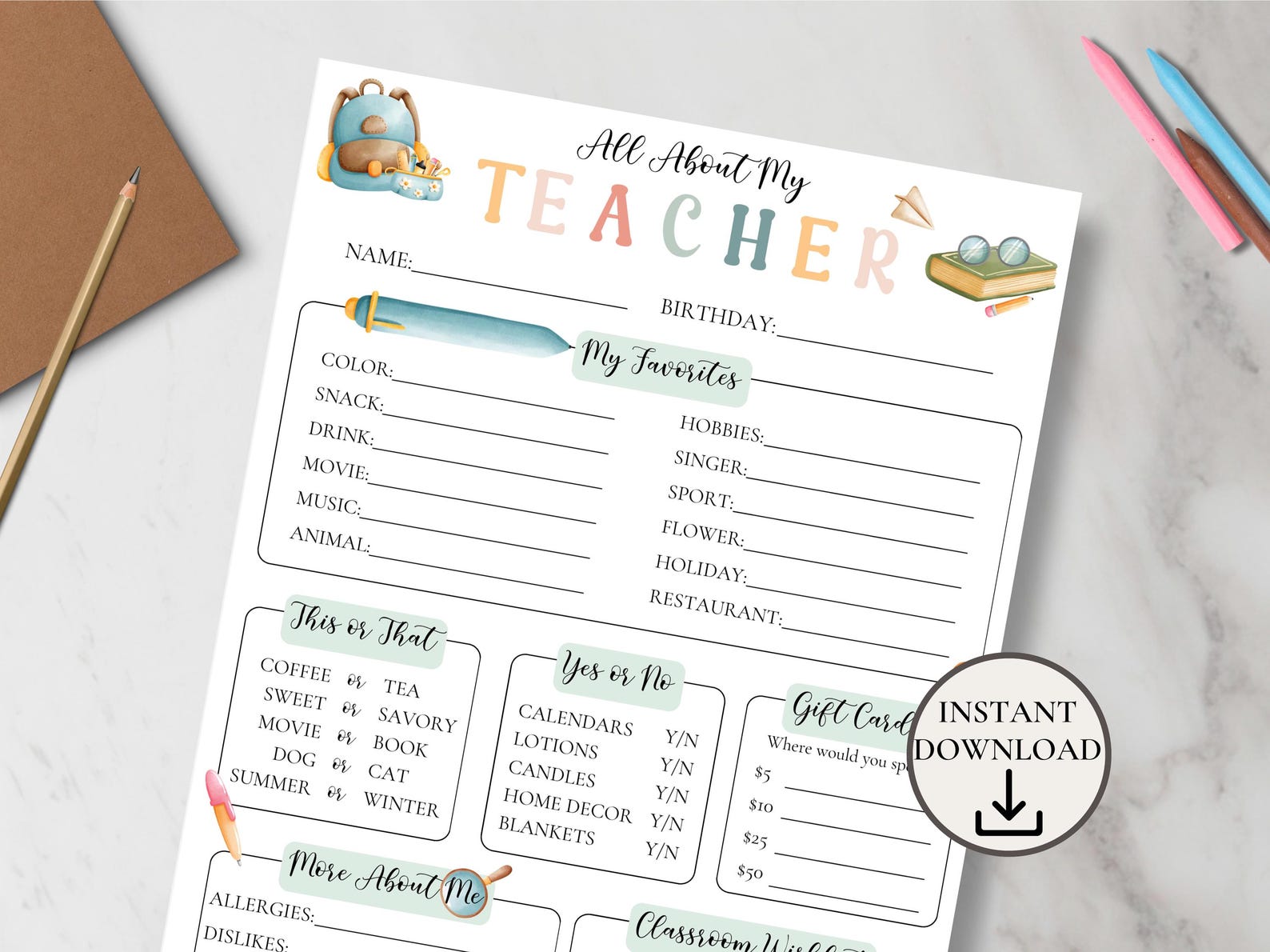 All About My Teacher, Get to Know My Teacher Questions, Teacher ...