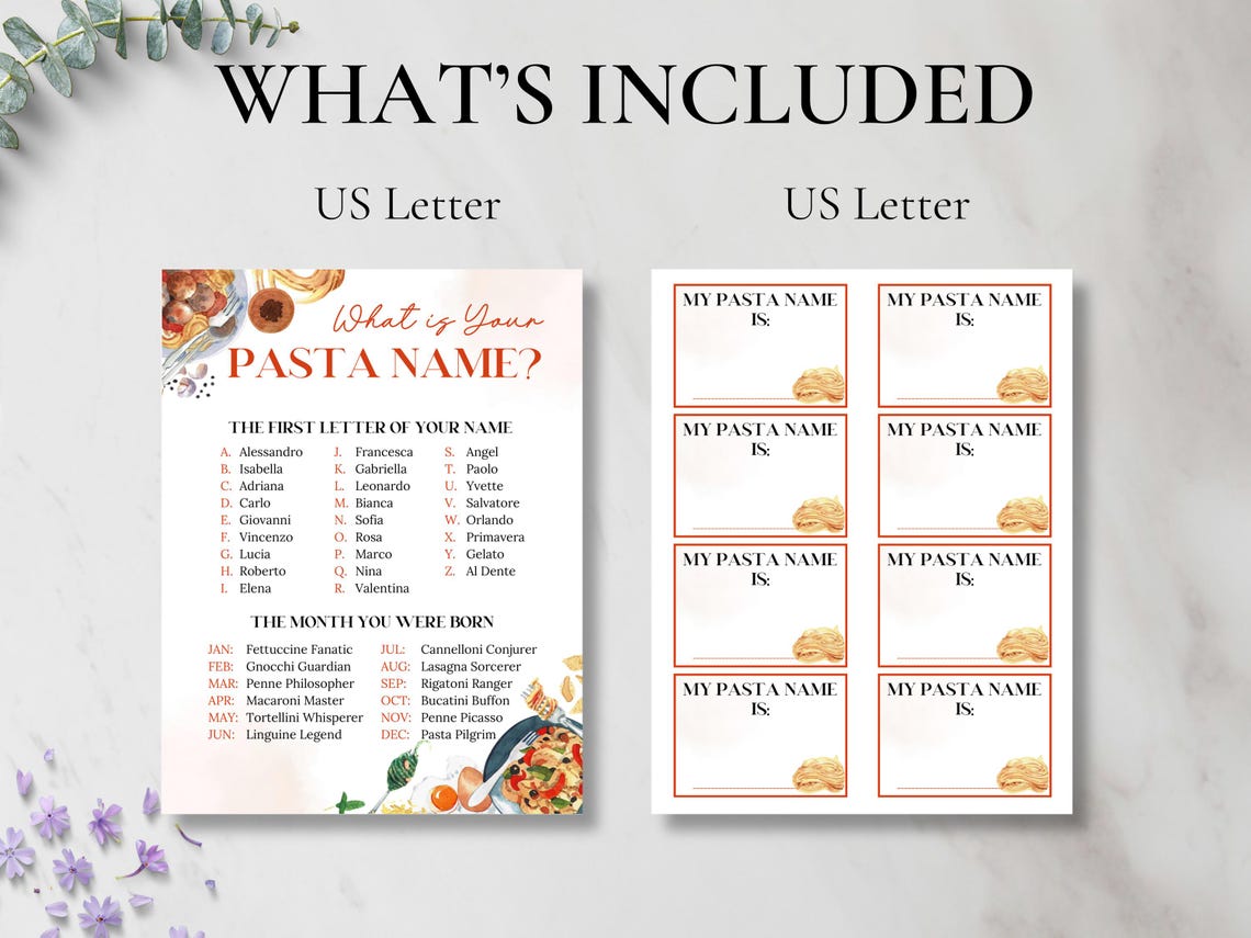 What's Your Pasta Name With Name Tags, Pasta Games for Kids&adults ...