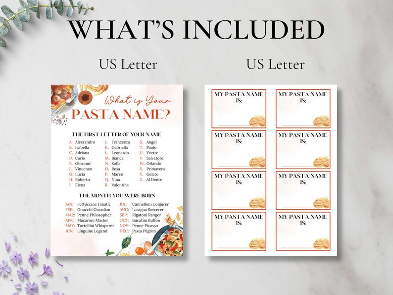 What's Your Pasta Name With Name Tags, Pasta Games for Kids&adults ...