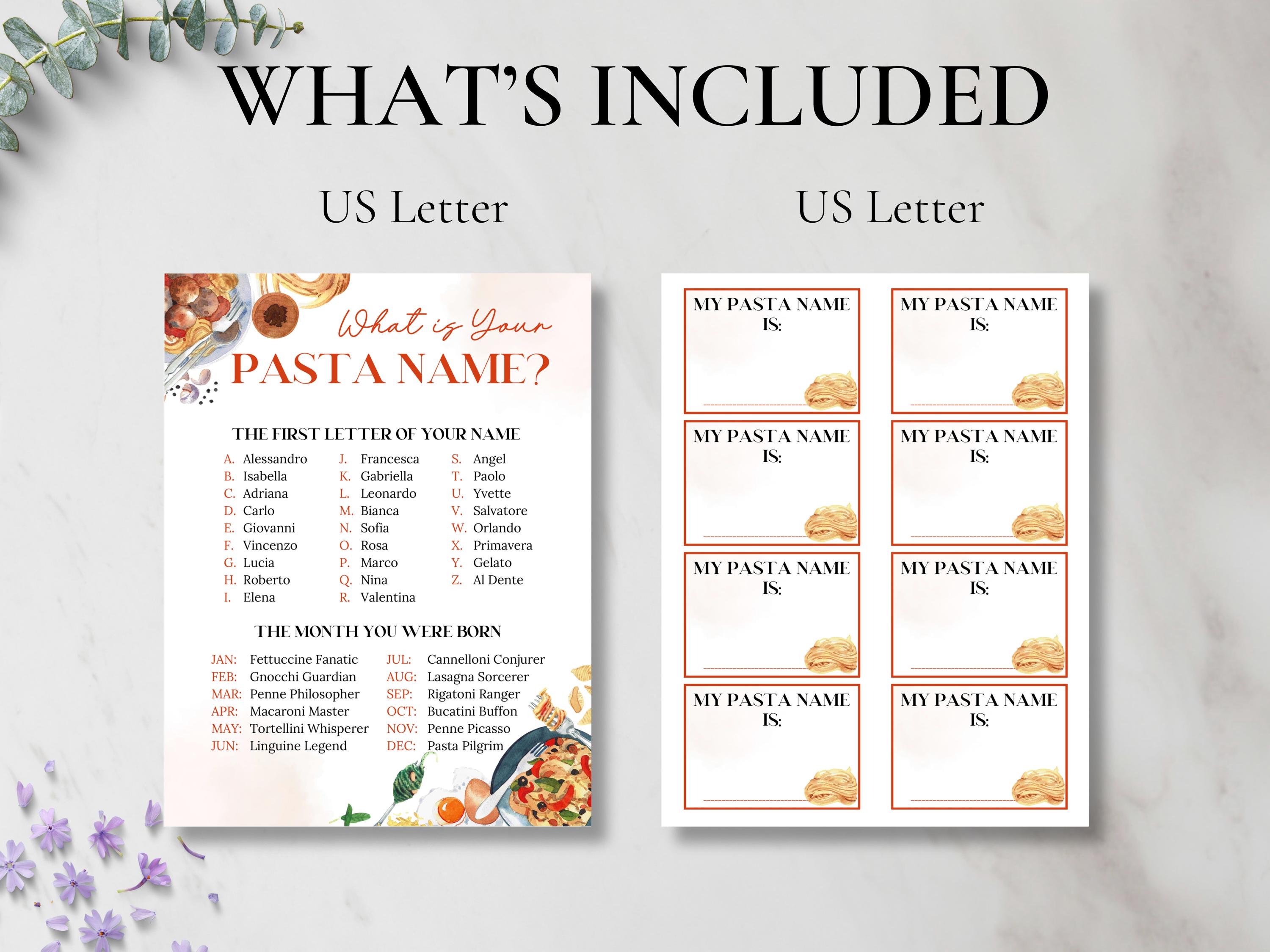 What's Your Pasta Name With Name Tags, Pasta Games for Kids&adults ...