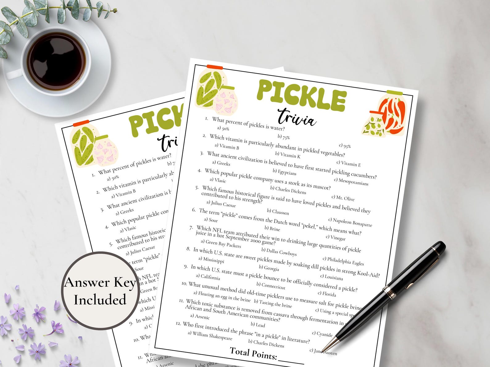 Pickle Trivia Game, Pickle Birthday Game for Kids & Adults, Pickle ...