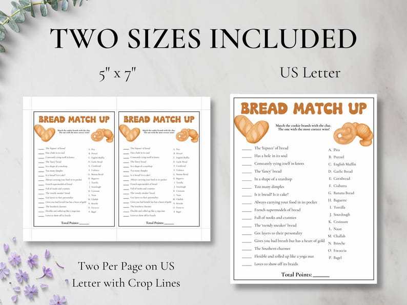 Bread Match up Game, Bread Themed Party Games, Baking Party Games for ...