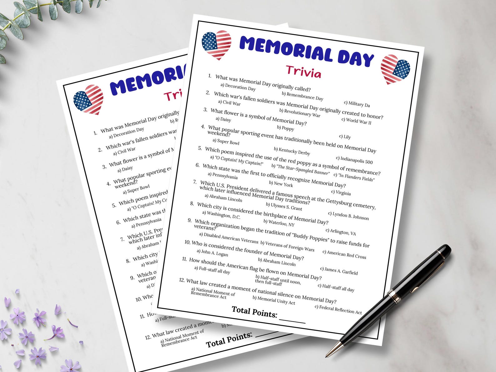Memorial Day Trivia Game, Memorial Day Games for the Office, Memorial ...