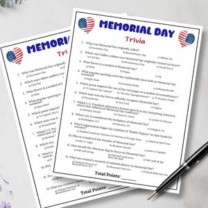 Memorial Day Trivia Game, Memorial Day Games for the Office, Memorial ...