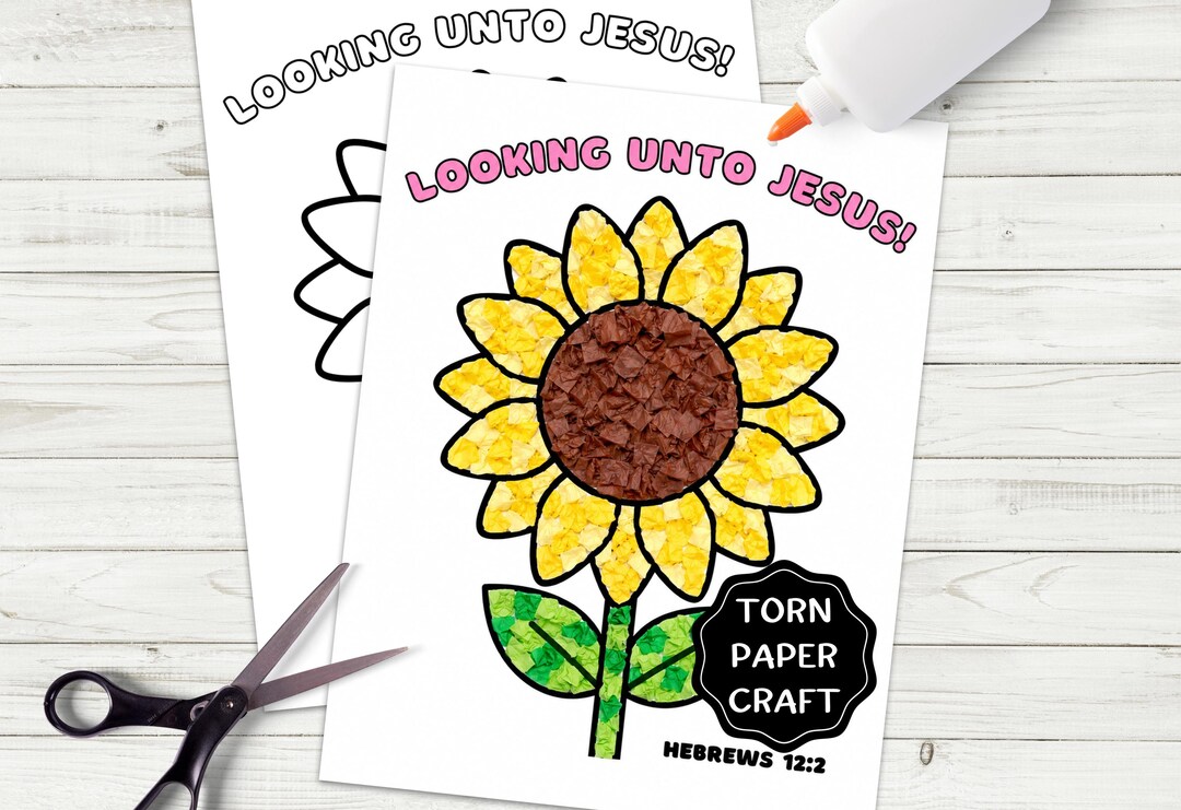 Summer Torn Paper Craft Printable, Sunflower Craft for Kids, Summer ...