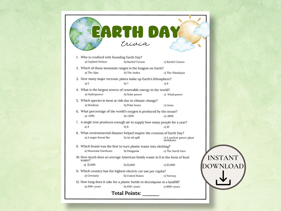 Earth Day Trivia, Earth Day Game Printable, Earth Day Classroom ...
