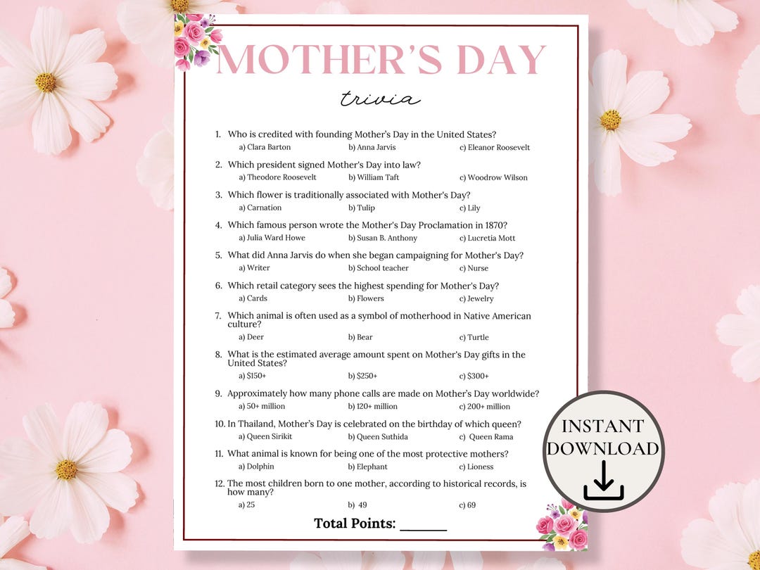 Mother's Day Trivia, Mother's Day Game, Mother's Day Activities for ...