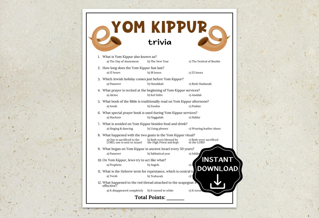 Yom Kippur Trivia Game, the Day of Atonement, Sunday School Games ...