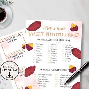 What's Your Sweet Potato Name Game With Name Tags, Friendsgiving Party ...