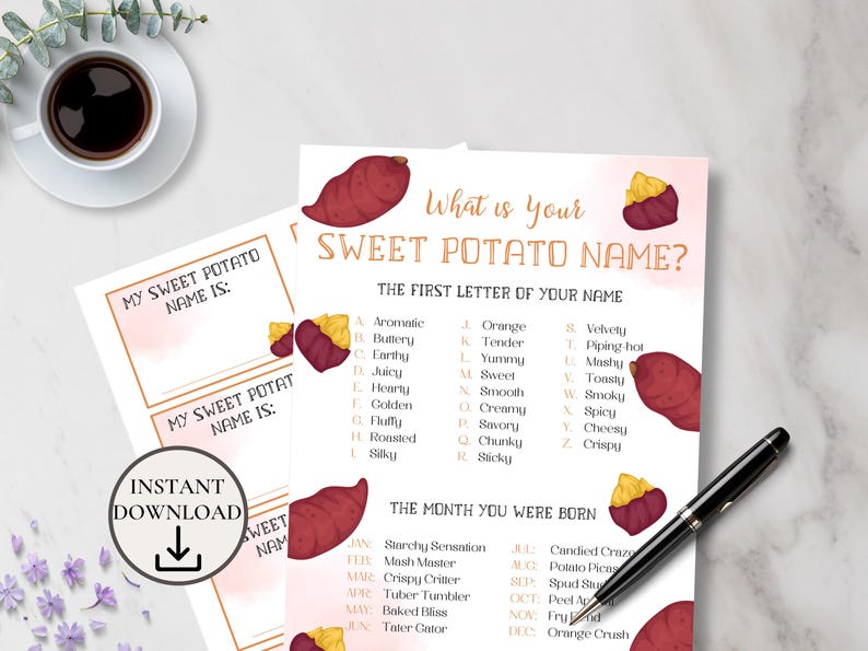 What's Your Sweet Potato Name Game With Name Tags, Friendsgiving Party ...
