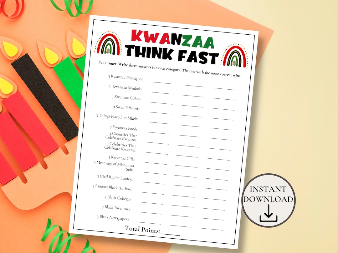 Kwanzaa Think Fast Game, Printable Kwanzaa Party Games for Kids ...