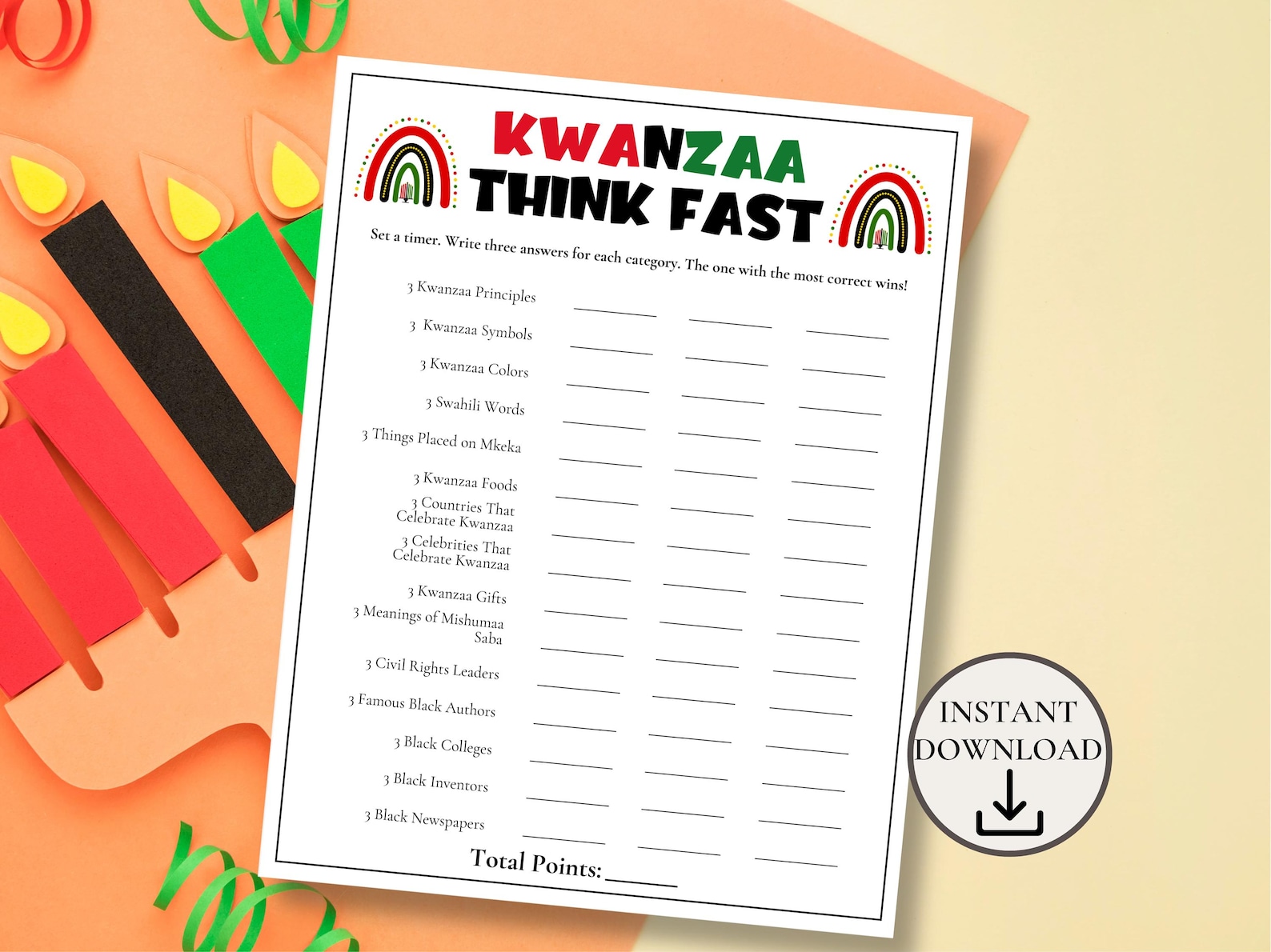 Kwanzaa Think Fast Game, Printable Kwanzaa Party Games for Kids ...