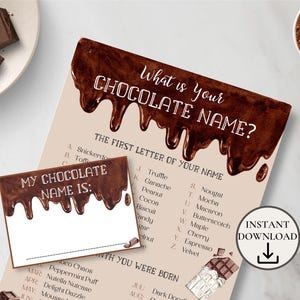 What's Your Chocolate Name Game With Name Tags, Fun Chocolate Party ...