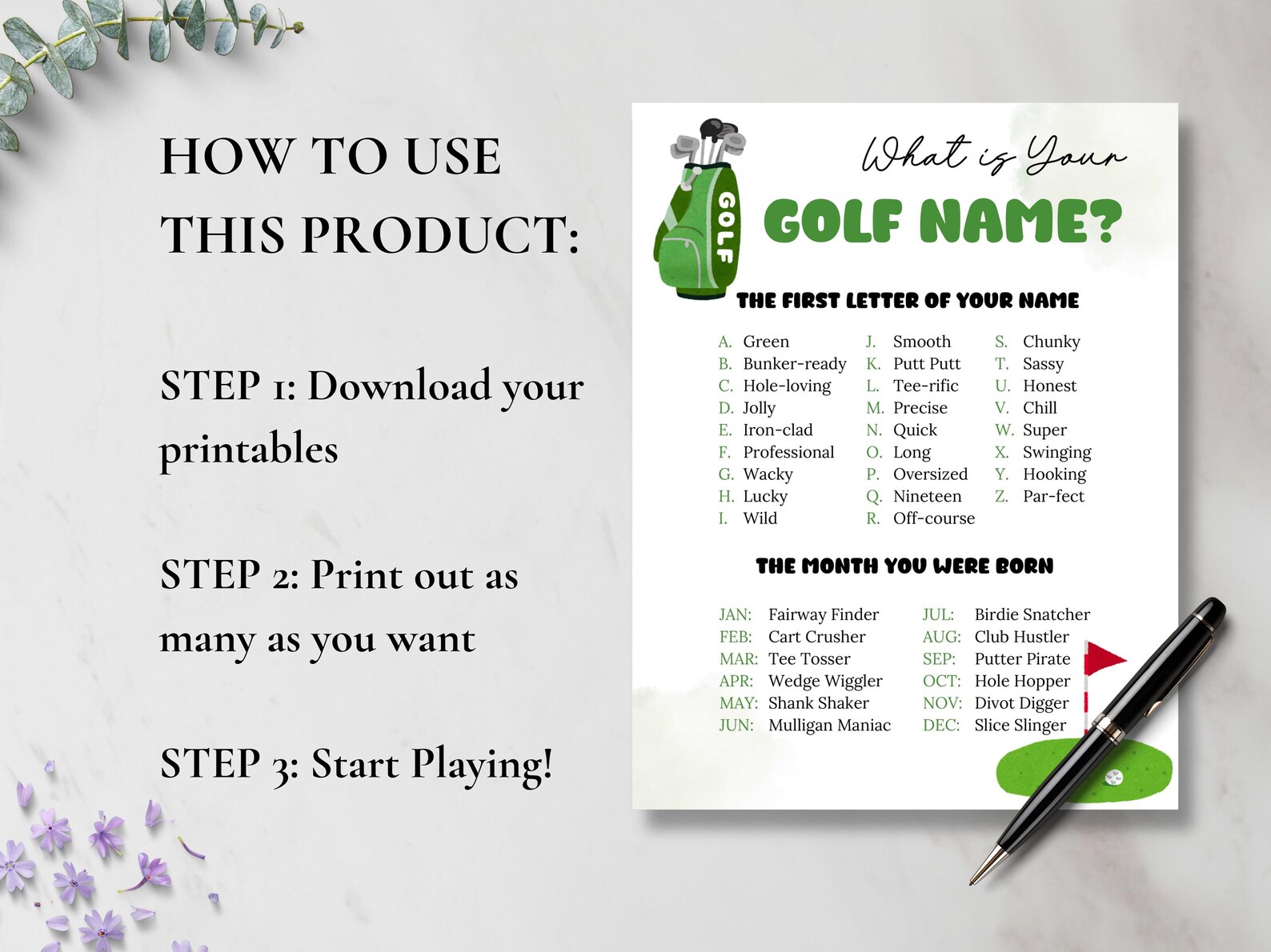 What's Your Golf Name Game With Name Tags, Printable Golf Game for Kids ...