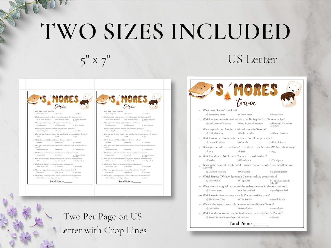 S'mores Trivia Game, S'mores Baby Shower Game, Printable Camping Party ...