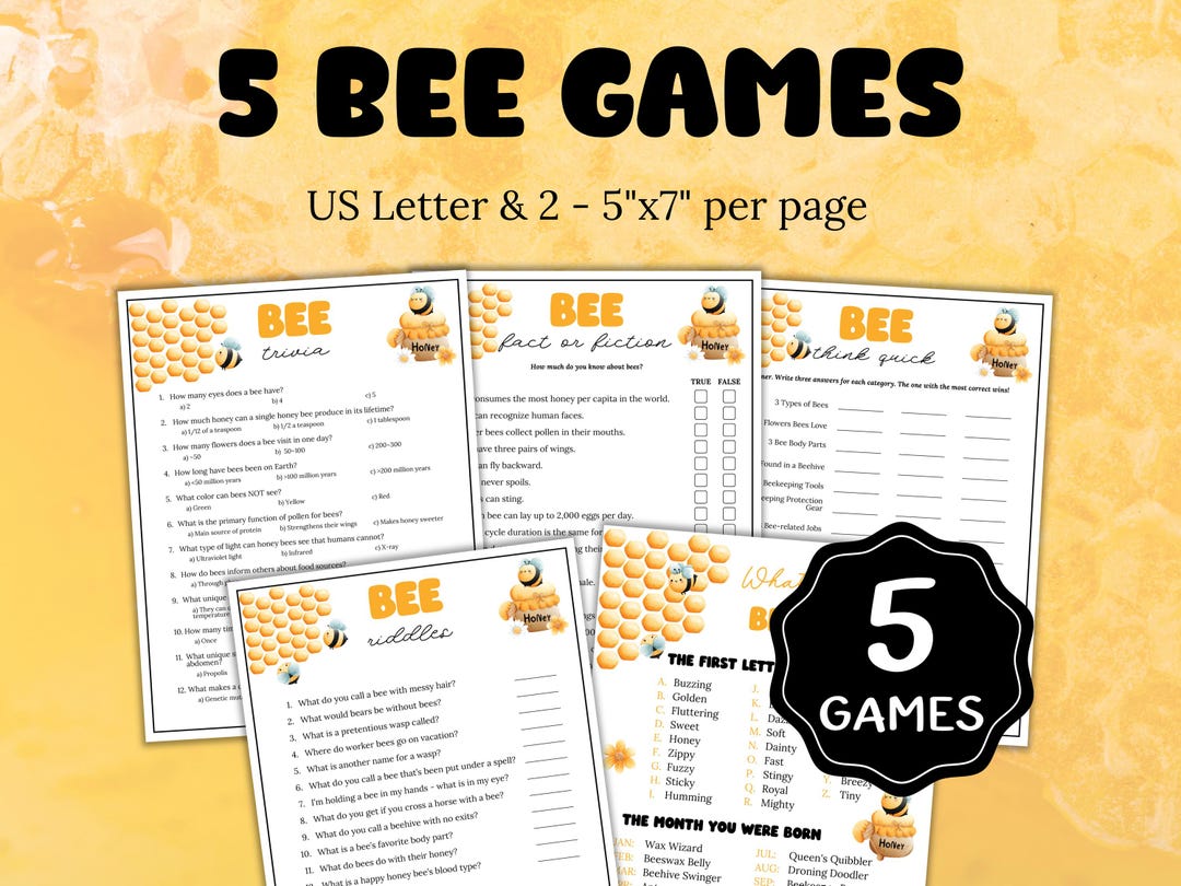 Bee Game Bundle, Bee Trivia Game, Honey Bee Baby Shower Game, Bee Day ...