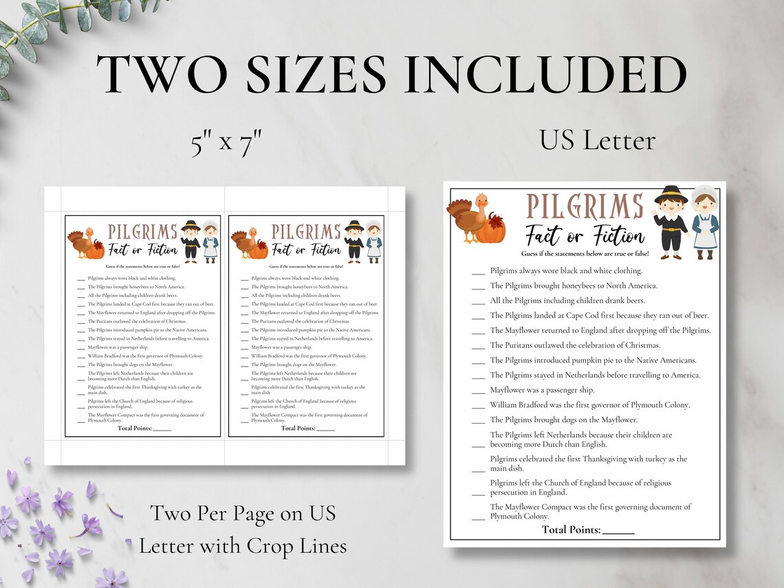 Pilgrims Fact or Fiction Game, Friendsgiving Party Game, Thanksgiving ...