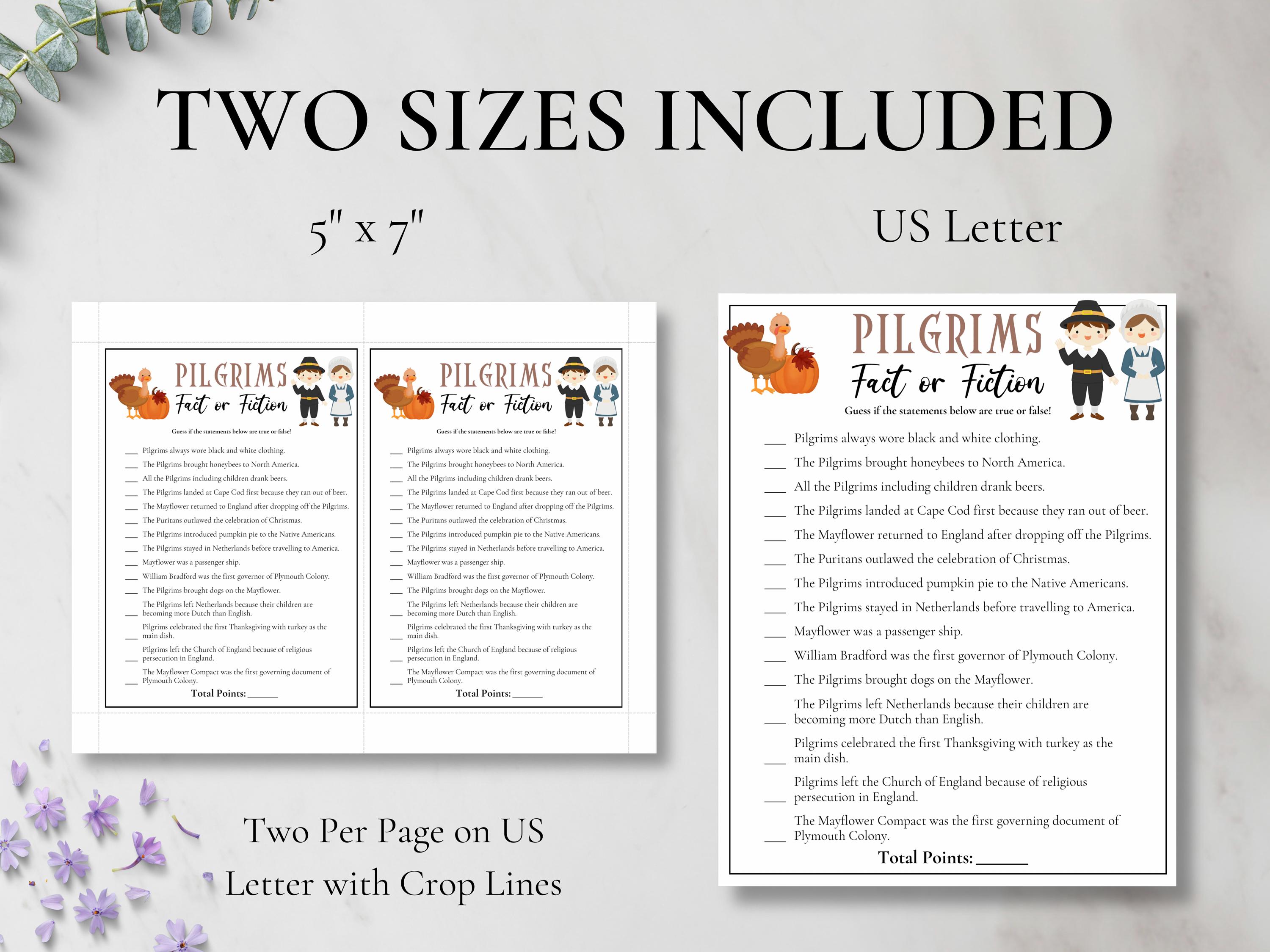 Pilgrims Fact or Fiction Game, Friendsgiving Party Game, Thanksgiving ...