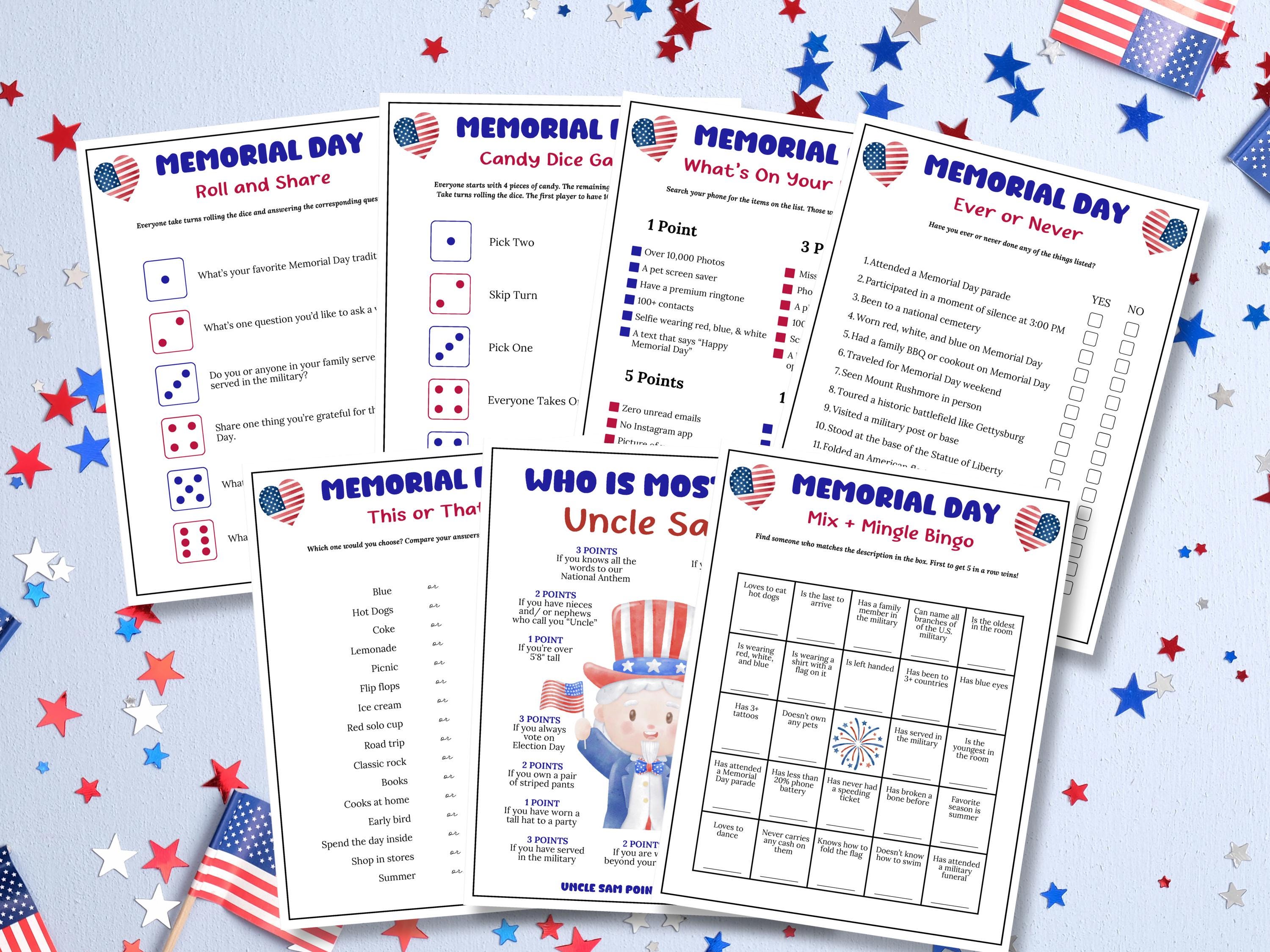 Memorial Day Game Bundle, Memorial Day Trivia Game, Memorial Day Games ...