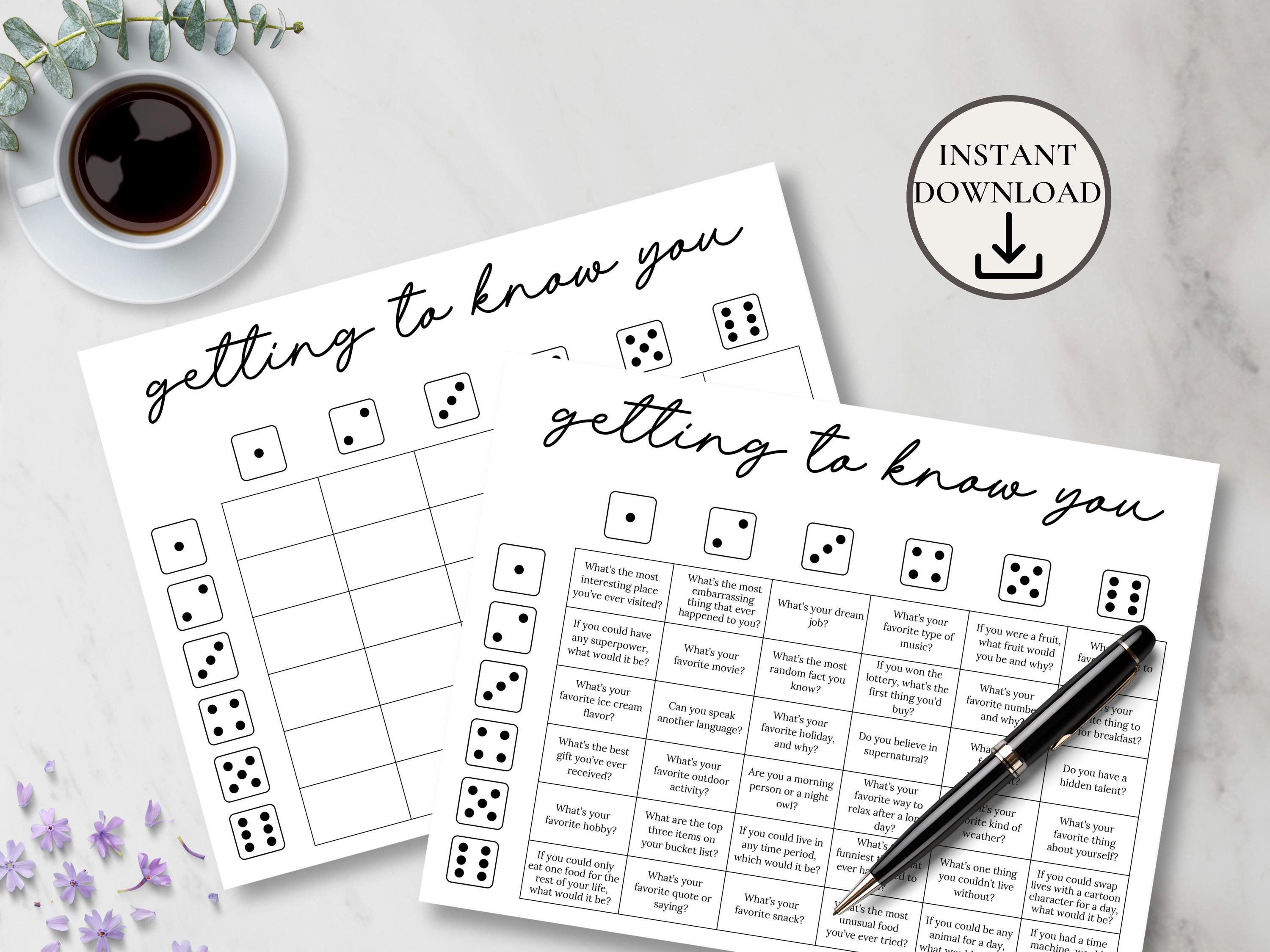 Getting to Know You Printable Game, Dicebreaker Roll and Tell Game ...