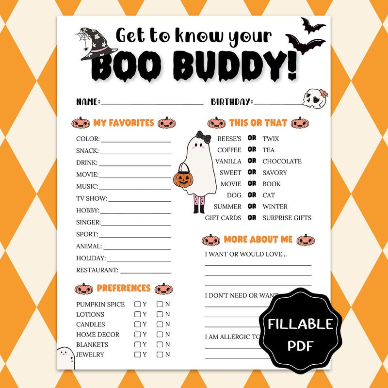 Boo Buddies Questionnaire - Etsy
