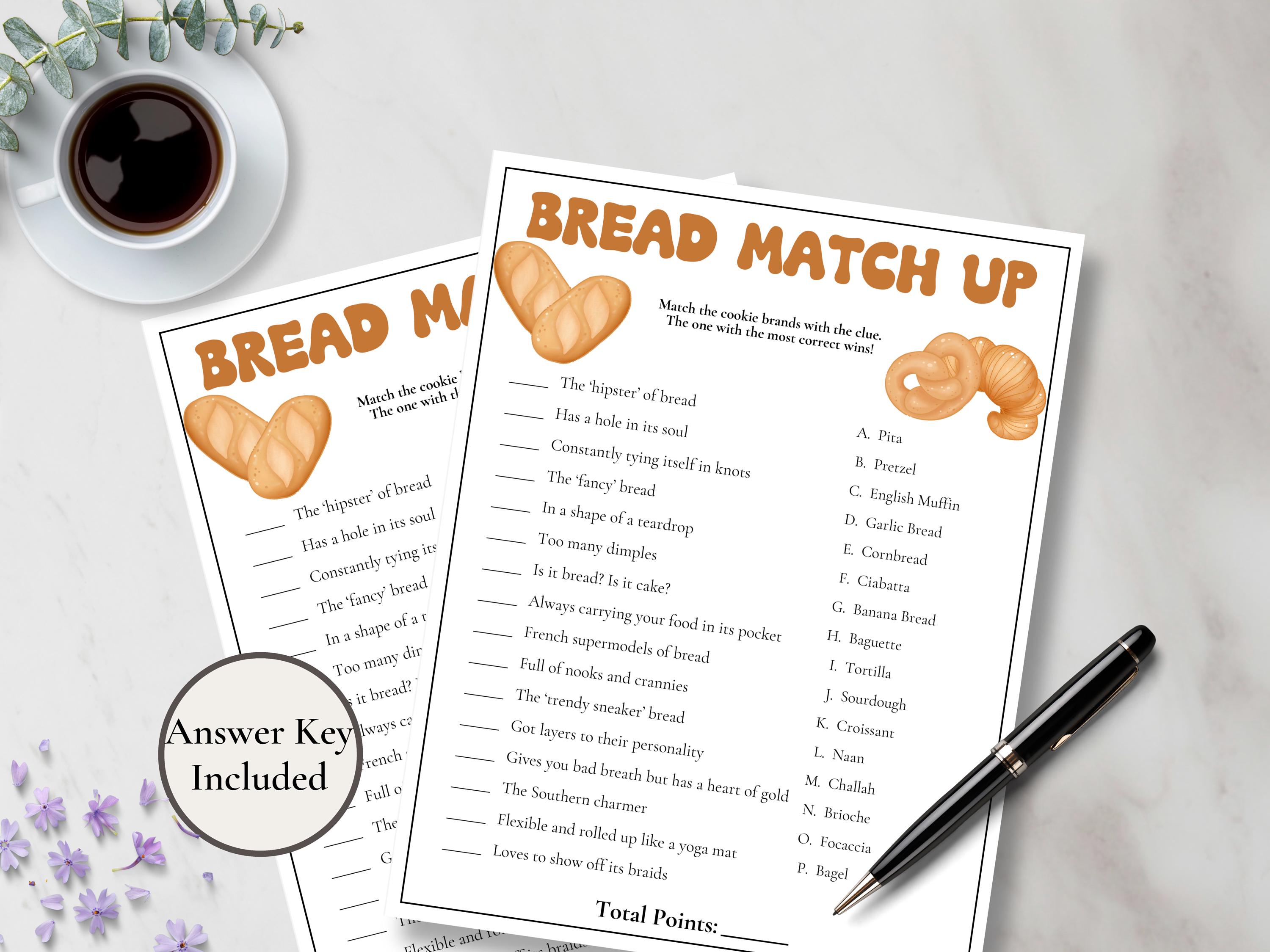 Bread Match up Game, Bread Themed Party Games, Baking Party Games for ...