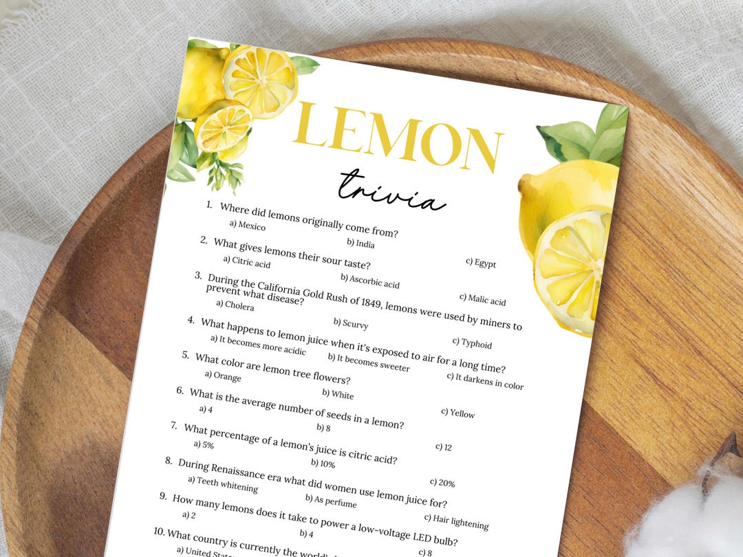 Lemon Trivia Game, Lemon Themed Baby Shower, Summer Lemonade Party ...