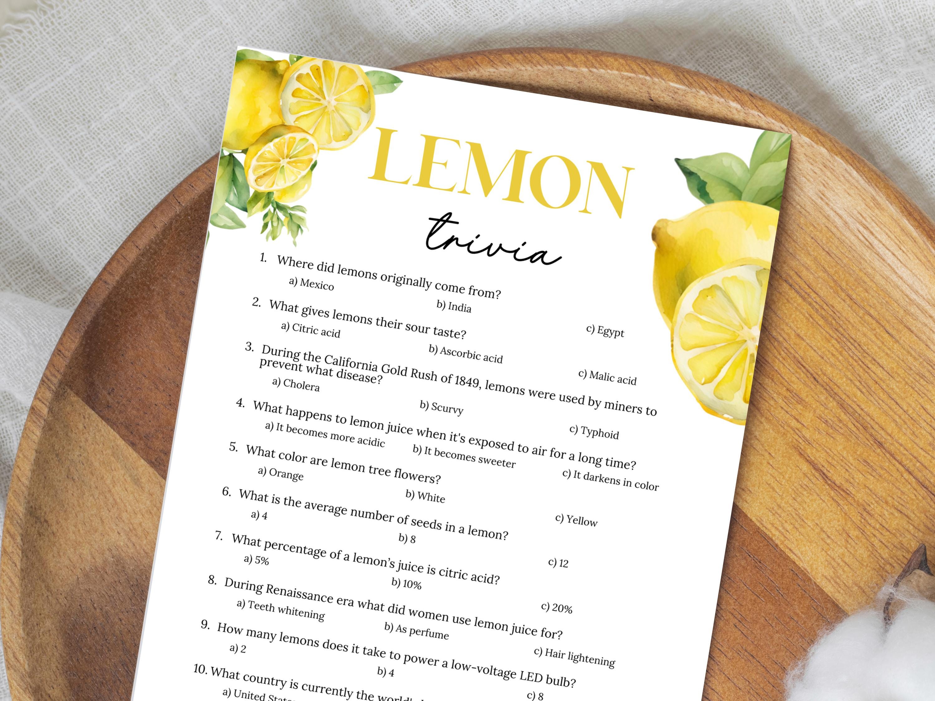 Lemon Trivia Game, Lemon Themed Baby Shower, Summer Lemonade Party ...