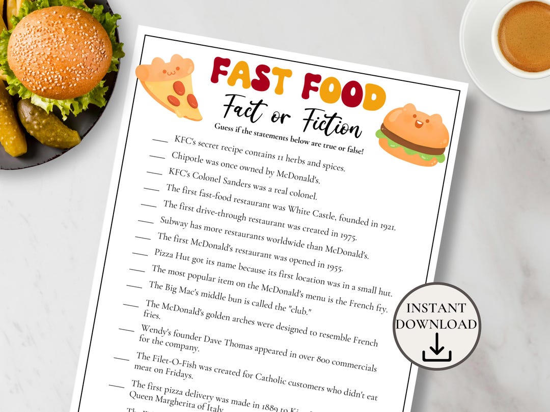 Fast Food Trivia Game, Fun Holiday Trivia for Fast Food Day, Fast Food ...