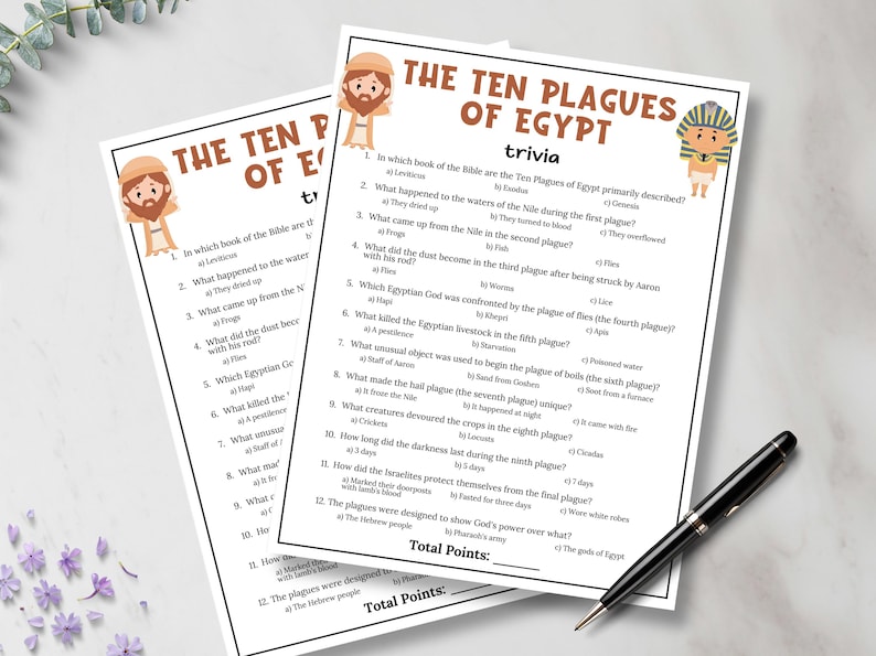 Ten Plagues of Egypt Trivia Game, Sunday School Bible Games for Kids ...